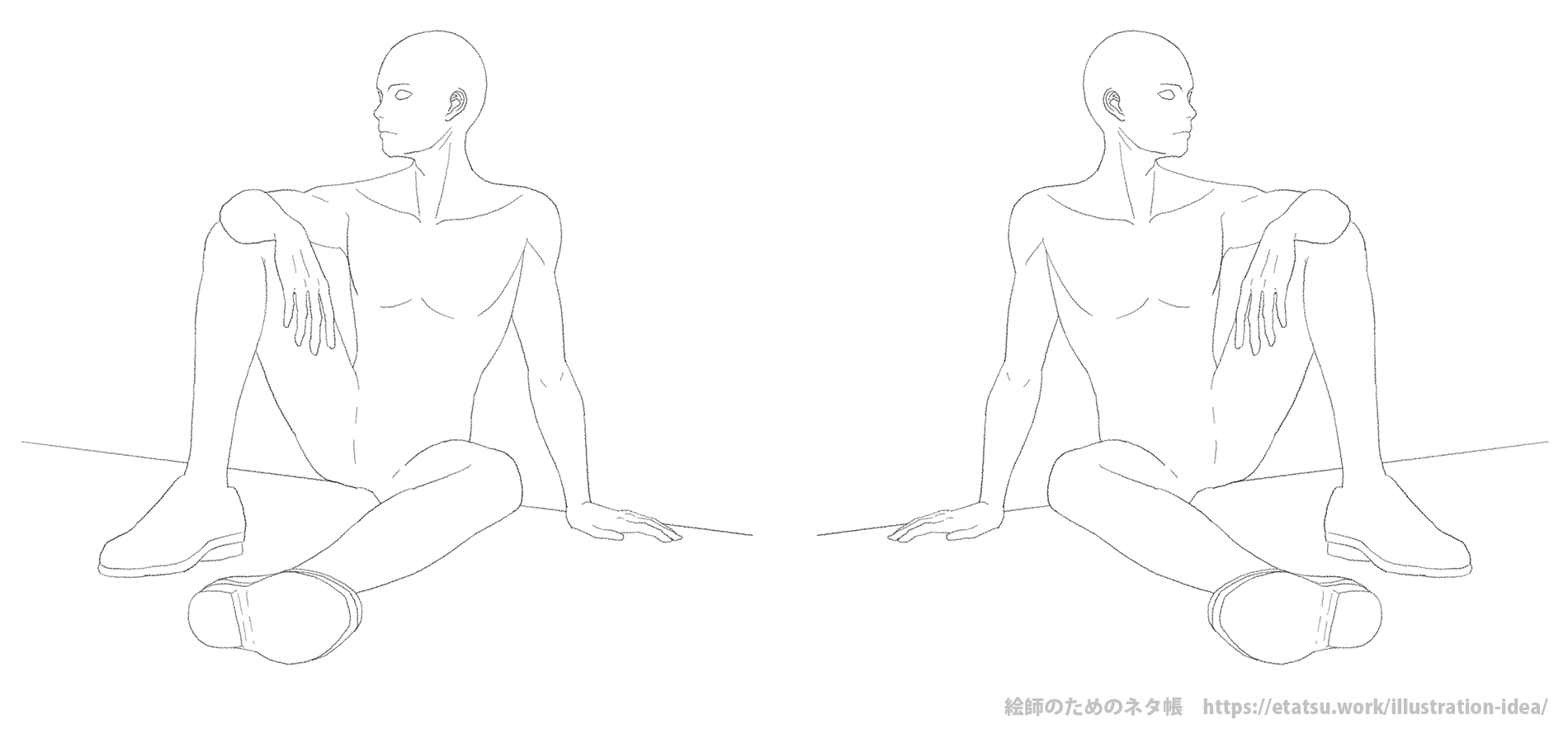 【トレス素材】片膝を立てて座るポーズ/4パターン 絵師のためのネタ帳